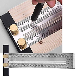 Precision Marking T-Rule Stainless Steel T Type Hole Ruler Scribing Gauge Marking Measuring Tool with Automatic Pencil 200mm/300mm/400mm(200mm)
