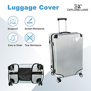 Explore Land Clear Luggage Cover Tough Protector Fits for 30-32 Inches Suitcase for Travel Airplane (PVC, XL)