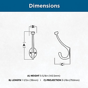 Franklin Brass Pilltop (5-Pack) Coat and Hat Wall Hooks Double Hooks for Hanging Satin Gold Wall Mount Hanger Backpack, Purse, Bag, Towel Organization Decorative Wall Hooks B34865K-SG-C