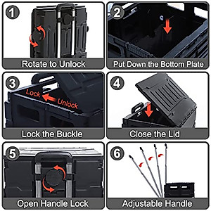 Bienvoun Folding Rolling Shopping Cart - Foldable Utility Grocery Cart with Wheels and Telescoping Handle for Teachers, Grocery Shopping, Tools (Black).