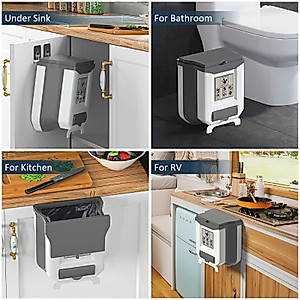 HI NINGER Small Trash Can with Lid for Counter Top or Under Sink,Kitchen Compost Bin,Hanging Trash can,Foldable Kitchen Trash can 2.4 Gallon for Cabinet/Car Trash Can with Lid/RV/Bathroom/Camping