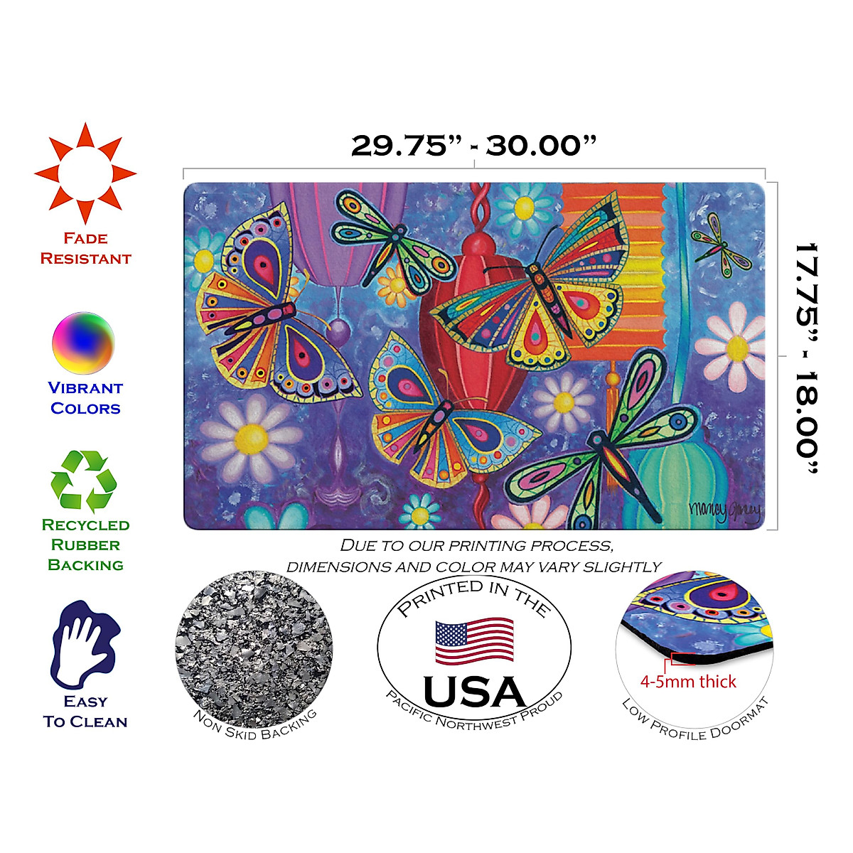 Toland Home Garden 800025 Bright Wings Summer Door Mat 18x30 Inch Butterfly Outdoor Doormat for Entryway Indoor Entrance