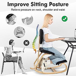 Julimoon Ergonomic Kneeling Chair, Posture Stool with Backrest & Cushion, Comfortable Kneeling Stool with Load 300 Lbs, Rocking Stool with Solid Wood Frame, Ergo Rocking Kneel Chair for Home Office