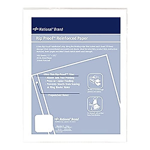 National Rip Proof Reinforced Filler Paper, 3-Hole, 8.5 X 11, Unruled, 100/pack,White