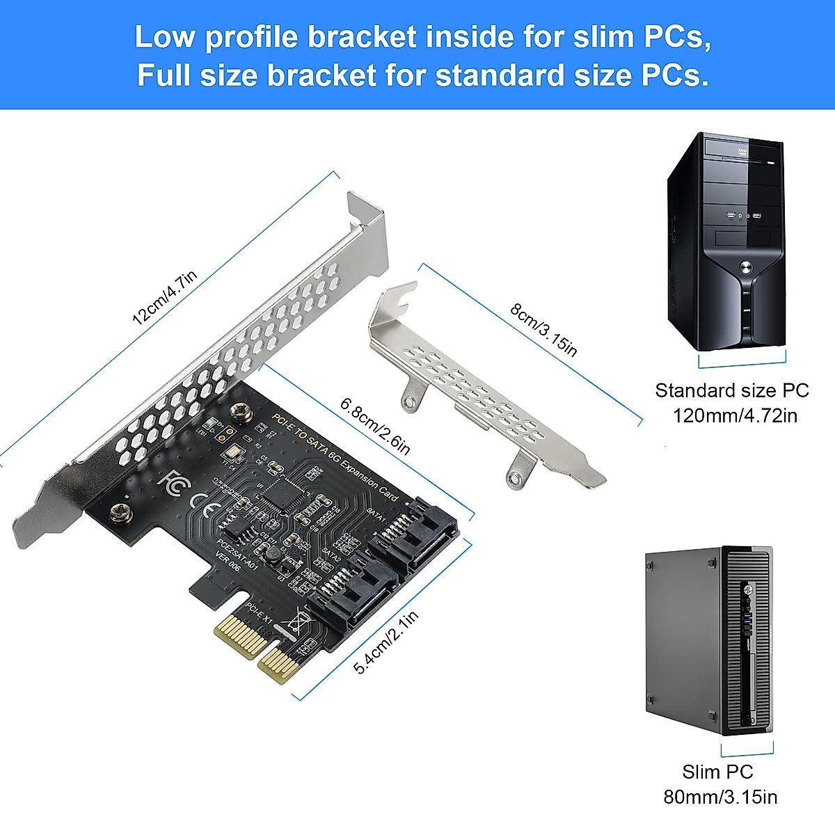 BEYIMEI PCIe SATA Card 2 Ports, PCI-E to SATA Expansion Card,6Gbps PCI-E (2X 4X 8X 16X) SATA 3.0 Controller Card for Windows10/8/7/XP/Vista/Linux,Support SSD and HDD
