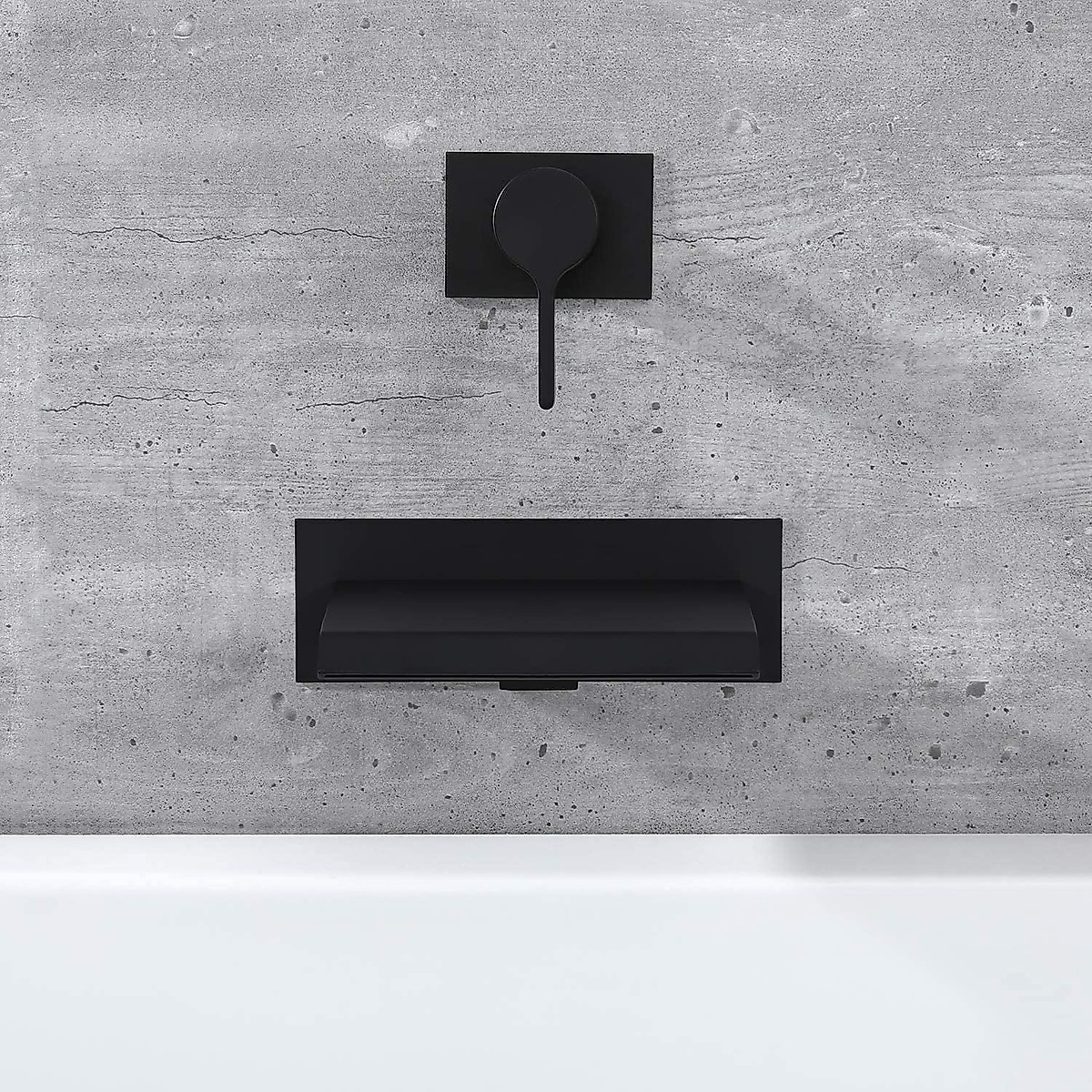 sumerain Wall Mount Bathtub Faucet Black with Waterfall Tub Spout Single Handle with Rough in Valve High Flow