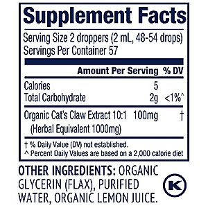 Vimergy USDA Organic Cat’s Claw Extract, 57 Servings – Alcohol Free Cats Claw Tincture - Supports A Healthy Immune System - Gluten-Free, Non-GMO, Kosher, Vegan & Paleo Friendly (115 ml)