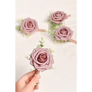 ANNKIN Dusty Rose Corsage and Boutonniere Set, Rose Boutonniere for Men Wedding, Prom Artificial Flower Wrist Corsage Bracelets, Homecoming Corsage Wristlet, Flowers Accessories Prom Suit Decorations