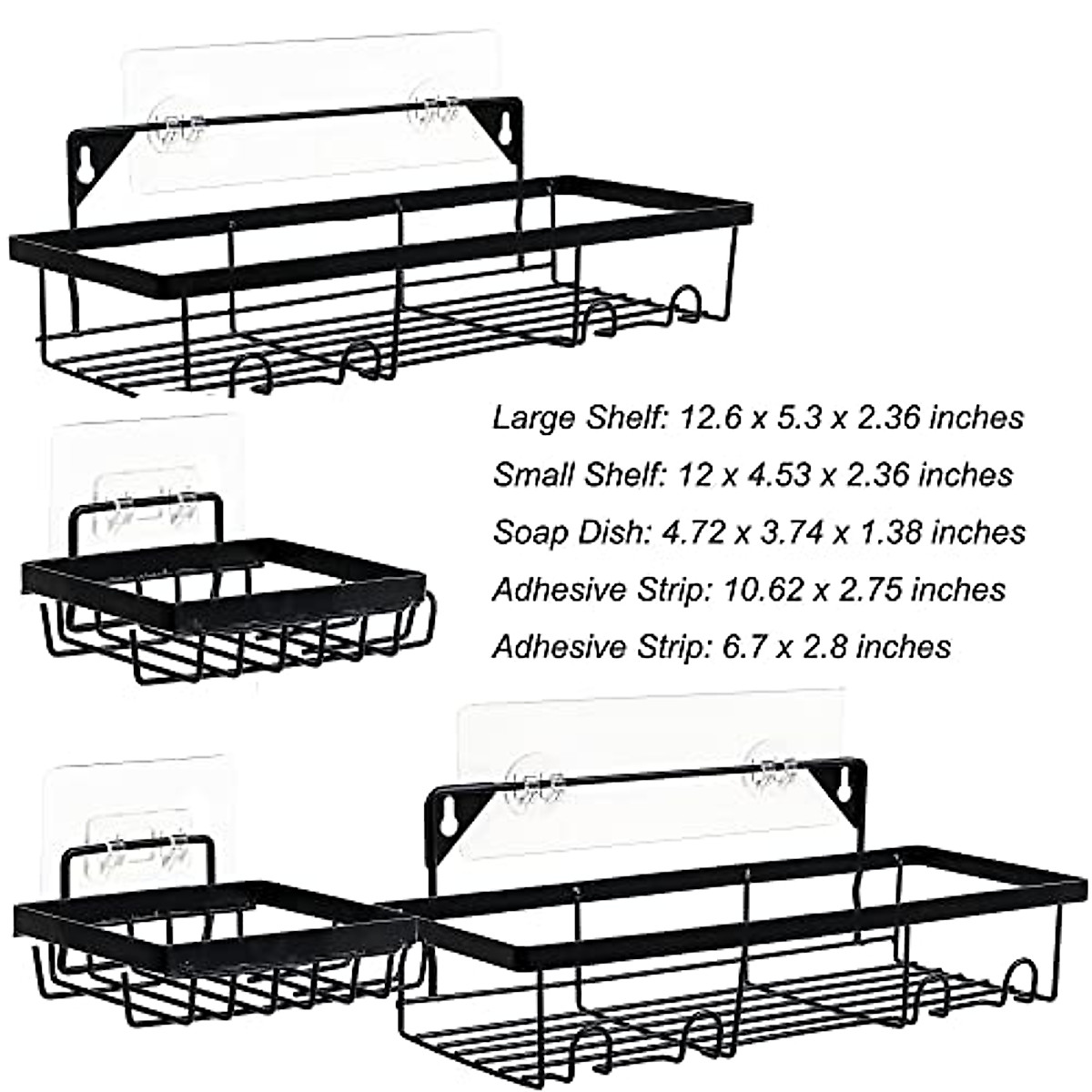 RISETEX Adhesive Shower Caddy,Bathroom Shower Organizer and Soap Dishes with Hooks,No Drilling Traceless Rustproof Bathroom Storage Wall Shower Organizer for Bathroom Toilet Kitchen RVs (Black 4)