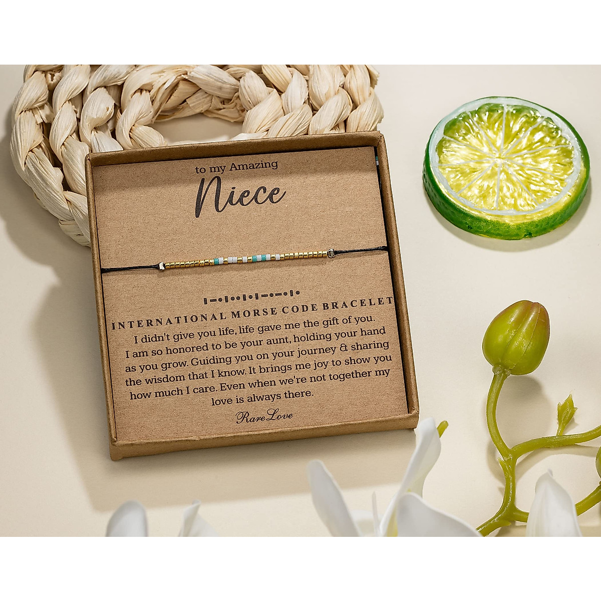 RareLove Niece Morse Code Beaded Bracelet Niece Gifts from Aunt Secret Message Jewelry Gift for Her, Waterproof Birthday Gift for Niece,Christmas Gift