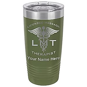 LaserGram 20oz Vacuum Insulated Tumbler Mug, LMT Licensed Massage Therapist, Personalized Engraving Included (Camo Green)