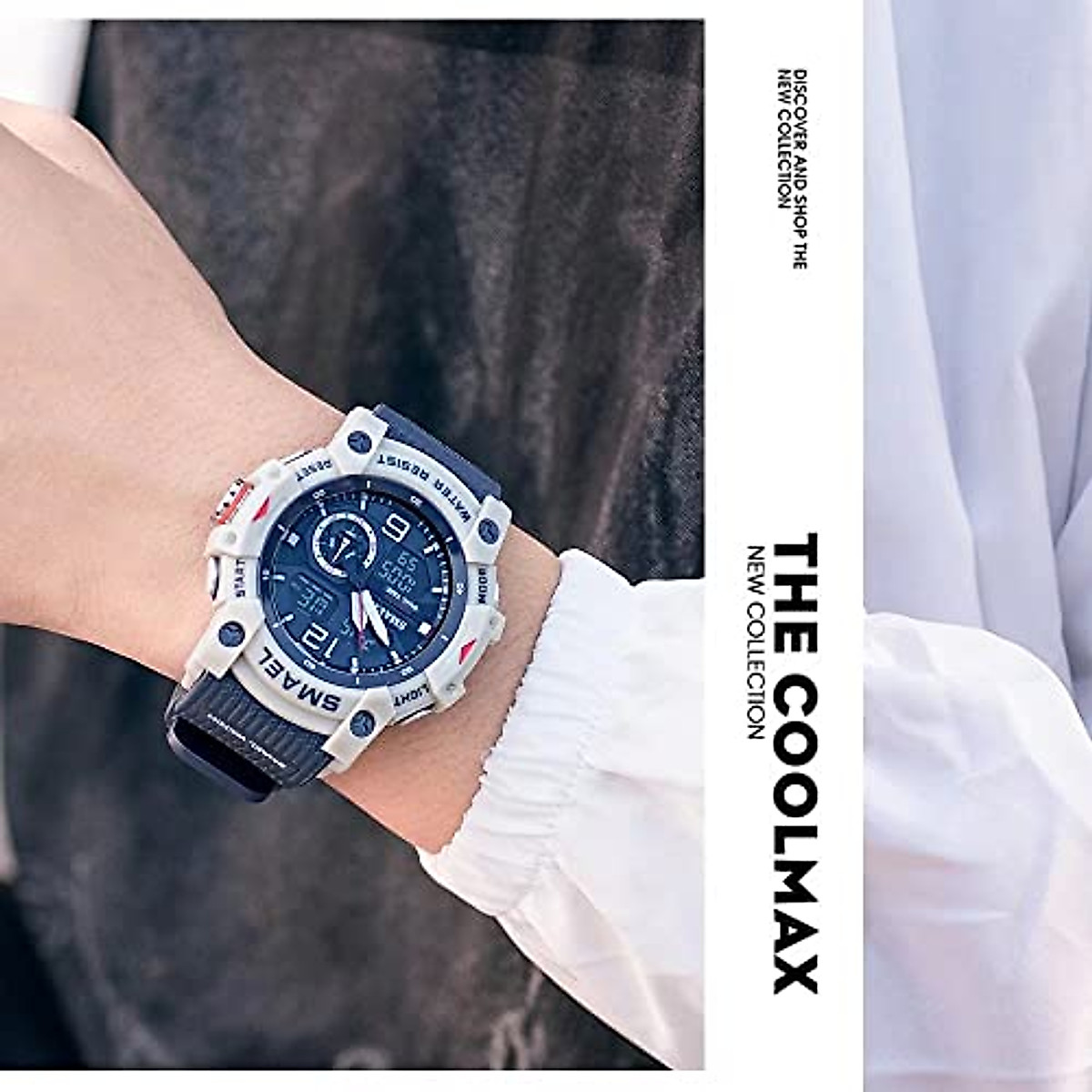 SMAEL Men's Watches Military Outdoor Waterproof Sports Wrist Watch Date Multi Function LED Alarm Stopwatch, Digital Watches for Mens