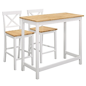 Kings Brand Furniture - 3 Piece Dining Table Set, Counter-Height Bar Breakfast Table with 2 Stools for Living Room Kitchen Small Space Apartment - White