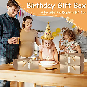 12Sets Valentines Day Gift Boxes with Lids,10x8x4inch Large Paper Present Box,Bridesmaid Proposal Box with Ribbon Thank You Card (Rose Gold)