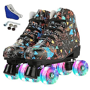 Unisex Indoor and Outdoor Roller Skates Classic High-top for Adult Skating Four-Wheel Roller Skates