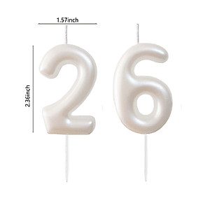 2.36" 26th 62nd Number Candles Birthday Gifts for Women Men Birthday Decorations Birthday Candles Numbers Happy Birthday Candles for Cake 2 Candle for Women for Men (White)
