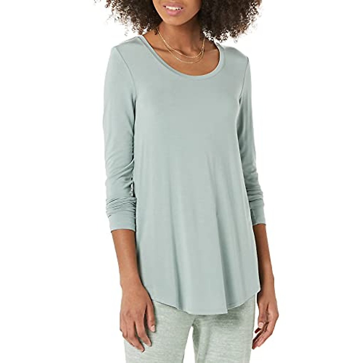 Amazon Essentials Women's Jersey Relaxed-Fit Long-Sleeve Scoopneck Swing Tunic (Previously Daily Ritual), Sage Green, Small
