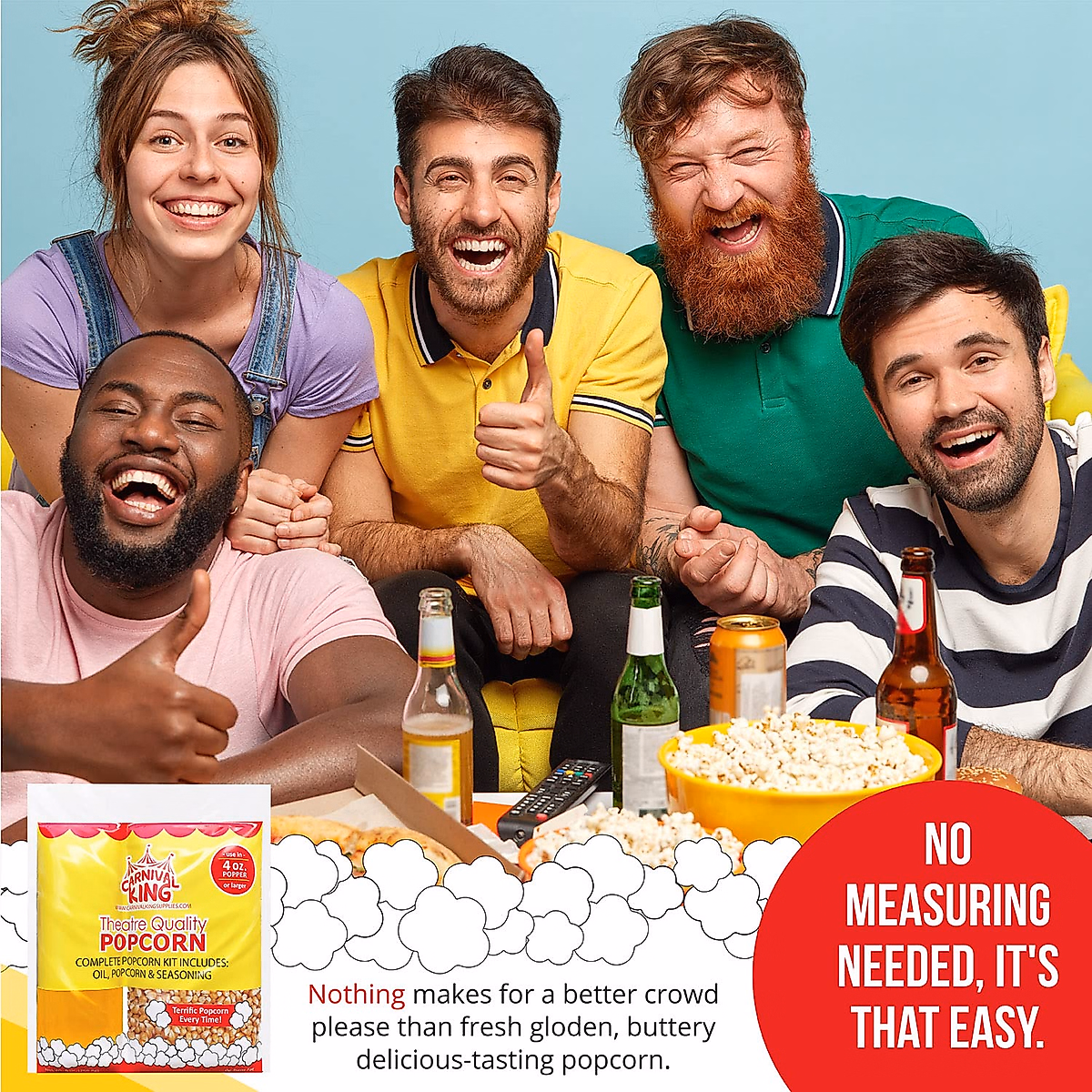 Popcorn Machine Supplies Set, 5 Bags Of Popcorn Kernels Kit (Large Butterfly Kernels, Salt Seasoning, and Popcorn Oil), 100 Popcorn Bags (1 oz. Paper), 1 Popcorn Scoop, 1 Popcorn Season Salt Shaker