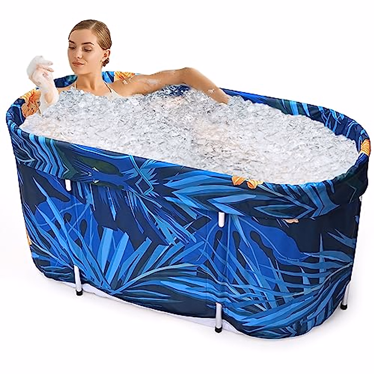 AellerSen Portable Bathtubs, Foldable Soaking Bathing Tub for Adults, Oval Bathtubs for Showers, with Thick Insulation Foam to Keep The Temperature (Blue)