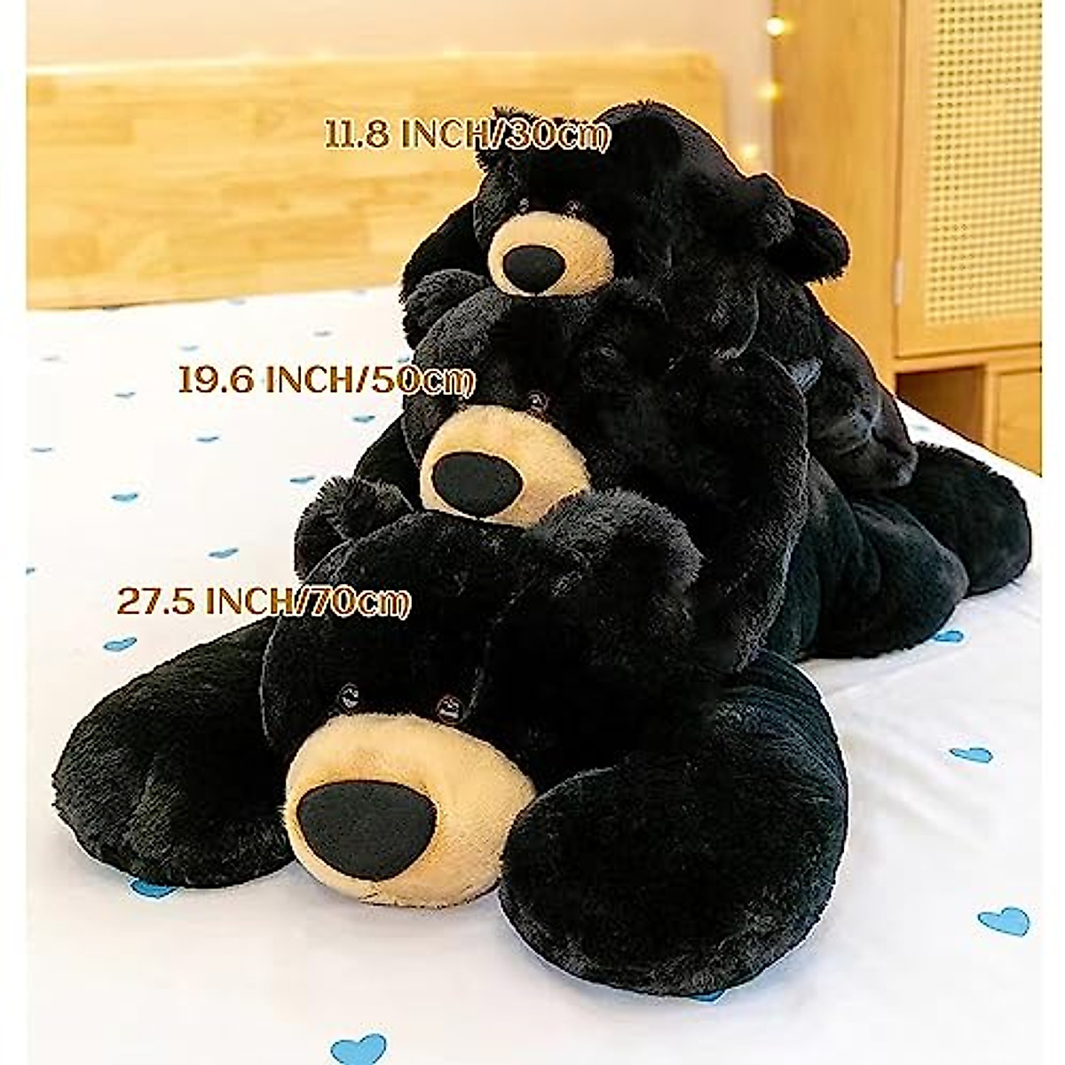 GHTMONY Black Bear Stuffed Animals, Bear Plushies Stuffed Animal Throw Pillows, Cute Plush Toy Body Pillow Gifts for Boy Girl Kids and Adults