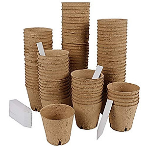 winemana 100 Pack Seed Starter Tray Kit, Biodegradable Peat Pots for Seedling with 100 Plant Labels, Plant Garden Germination Tray for Flower Vegetables Succulents (3" x 3")