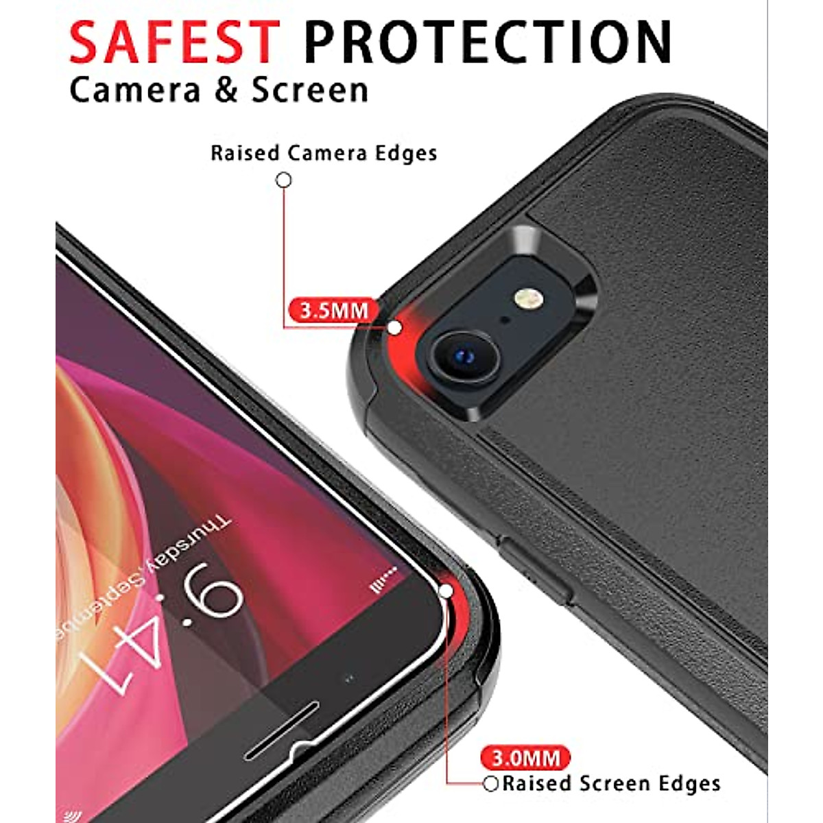 Diverbox Designed for iPhone SE case with Screen Protector Heavy Duty Shockproof Shock-Resistant Cases for Apple iPhone se Phone 2022/2020 Release - Black