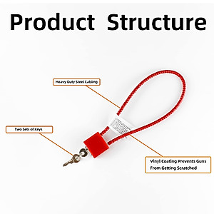 TAOZUONG 15 Inch Gun Lock, Trigger Lock, Cable Gun Lock for Firearm Locking and Secured Storage, Red Cable Lock, Doj Approved