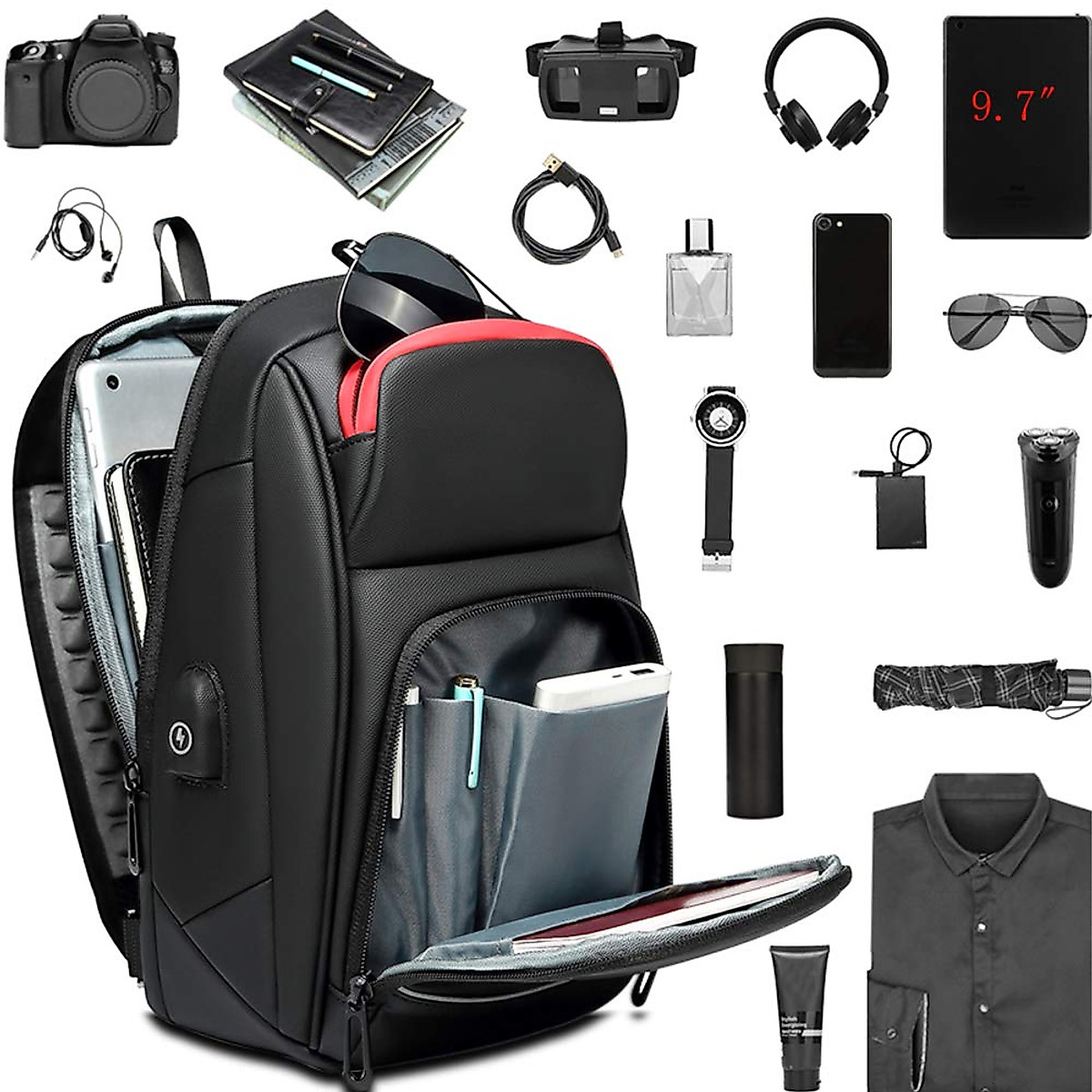 Sling Bag for Men Chest Pack Bag Shoulder Crossbody Backpack Waterproof Small Travel Hiking Multipurpose Daypack with USB Charging Port