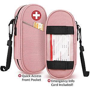 SITHON EpiPen Medical Carrying Case Insulated, Travel Medication Organizer Bag Emergency Medical Pouch Holds 2 EpiPens, Asthma Inhaler, Anti-Histamine, Auvi-Q, Allergy Medicine Essentials, Pink