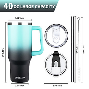 GUDEMAO 40 oz Tumbler with Handle, Insulated Tumbler with Lid and Straw, Reusable Stainless Steel Vacuum Insulated Cup, Leak Proof Thermal Travel Coffee Mug Cup for Cold and Hot (Dark Color,2Pack)