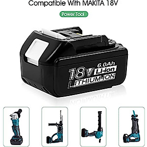 Jialitt BL1860 6.0Ah Replacement Lithium-ion Battery for Makita 18V Battery BL1850B BL1850 BL1830 BL1840 BL1860 LXT Cordless Power Tools W/LED Indicator (2 Pack)