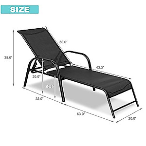 Tangkula Outdoor Patio Lounge Chaise, (Set of 2) Adjustable Folding Reclining Lounge Chairs, 5-Position Backrest Adjustment, Sling Chaise for Patio Beach Porch Swimming Poolside