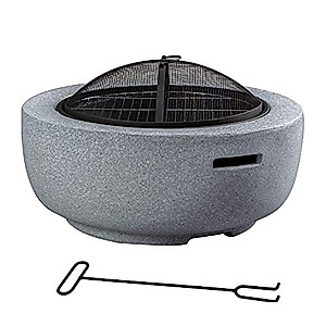 Wyxy Fire Pit Bowl for Garden and Terrace, Fire Pit with Grill, Camping Bowl with Poker, Mesh Cover, Grate with Mesh Cover