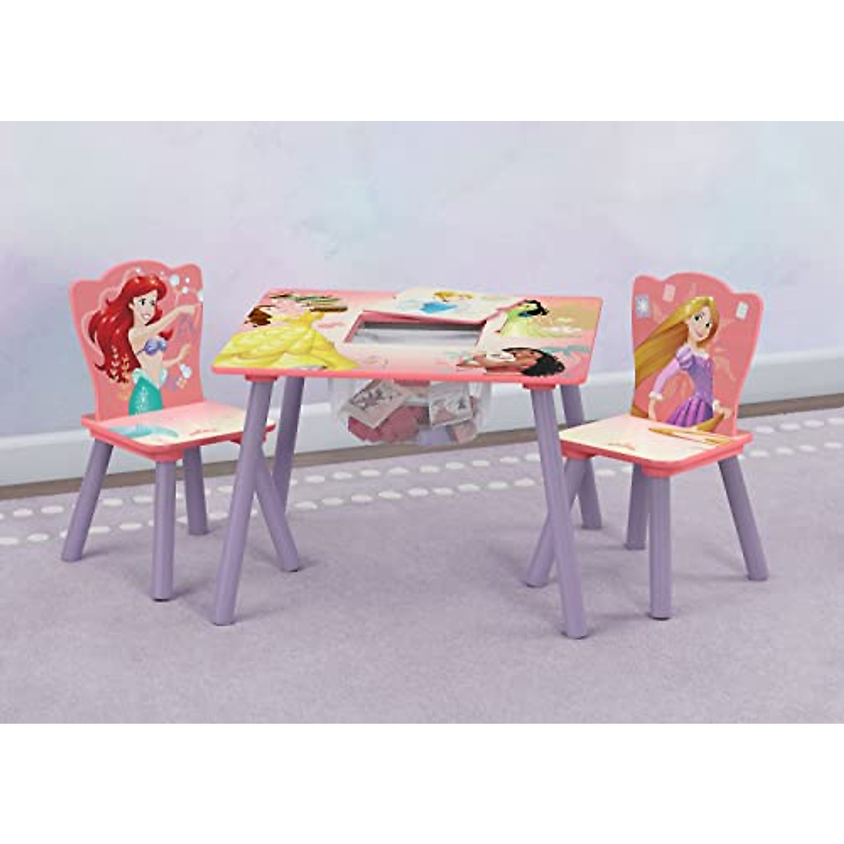 Delta Children Kids Table and Chair Set with Storage (2 Chairs Included) - Ideal for Arts & Crafts, Snack Time, Homeschooling, Homework & More, Disney Princess