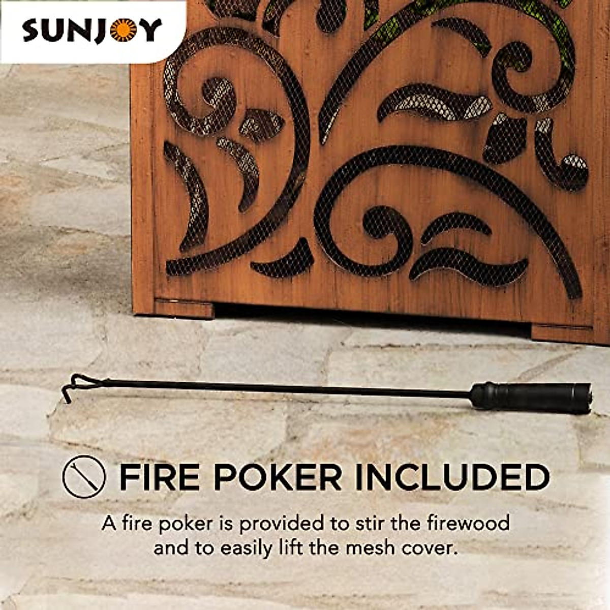 Sunjoy 26 in. Fire Pit for Outside, Patio Square Wood Burning Extra Deep Firepits with Spark Screen and Poker, Copper