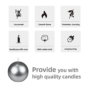 Zest Candle 2-Piece Ball Candles, 4-Inch, Metallic Silver