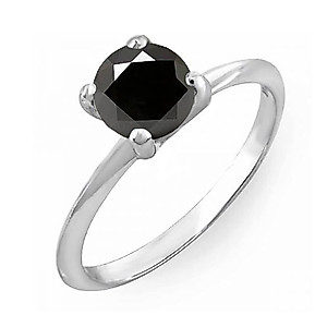 Dazzlingrock Collection 0.75 Carat (ctw) 10K Black Diamond Bridal Engagement Solitaire Ring 3/4 CT, White Gold, Size 6
