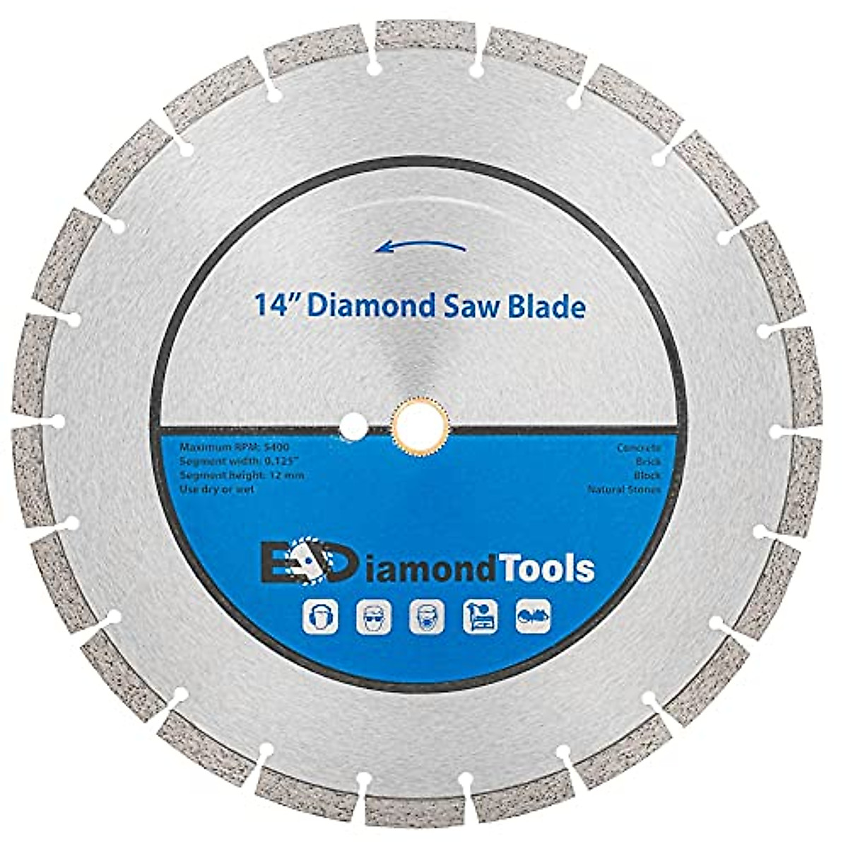 14" Segmented Diamond Saw Blade for Concrete, Brick, Block and Masonry, 12mm Segment Height, 1"/20mm Arbor