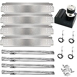 Utheer Grill Replacement Parts for Home Depot Nexgrill 4 Burner 720-0830H, Included 4 Grill Burner Tube, 4 Heat Plates, 4 Ignitors, 1 Universal Spark Generator Tact Electronic Switch Igniter