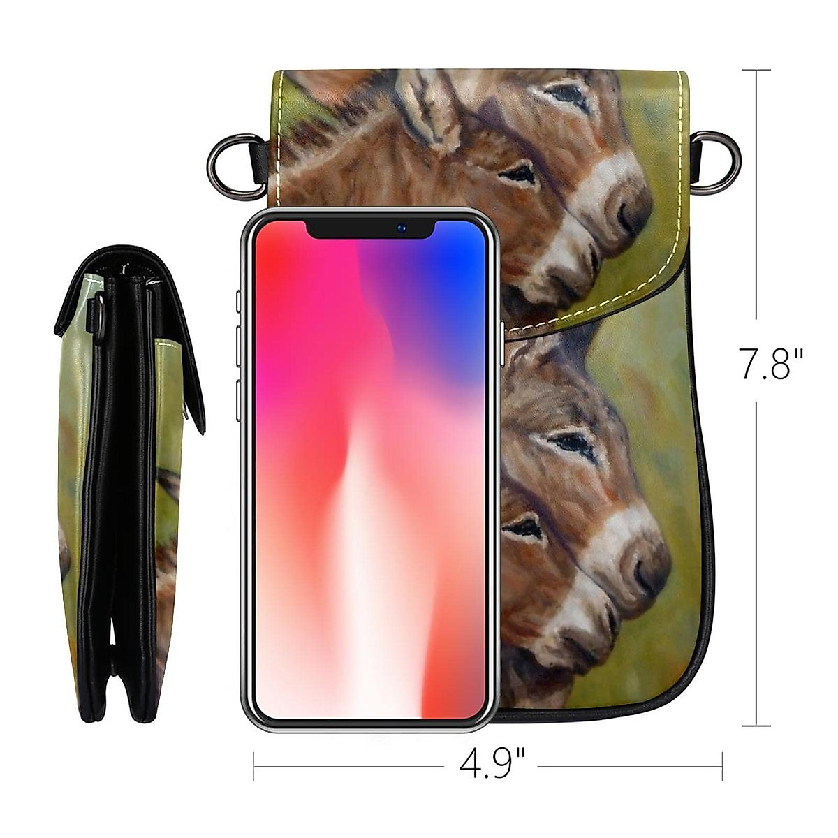 Unicey Donkey Hugs Painting Leather Phone Purse, Small Crossbody Bag Wallet Purses and Handbags for Women