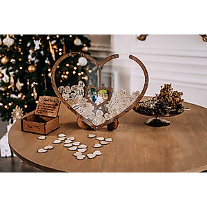 Wedding Guest Book Alternative, Drop Top Frame with Photo, Rustic Wedding, Guest Book Sign, Wooden Box with Hearts - 80 pcs, Shadow Box for Wedding, Baby Shower, Anniversary (Oak-Transparent)