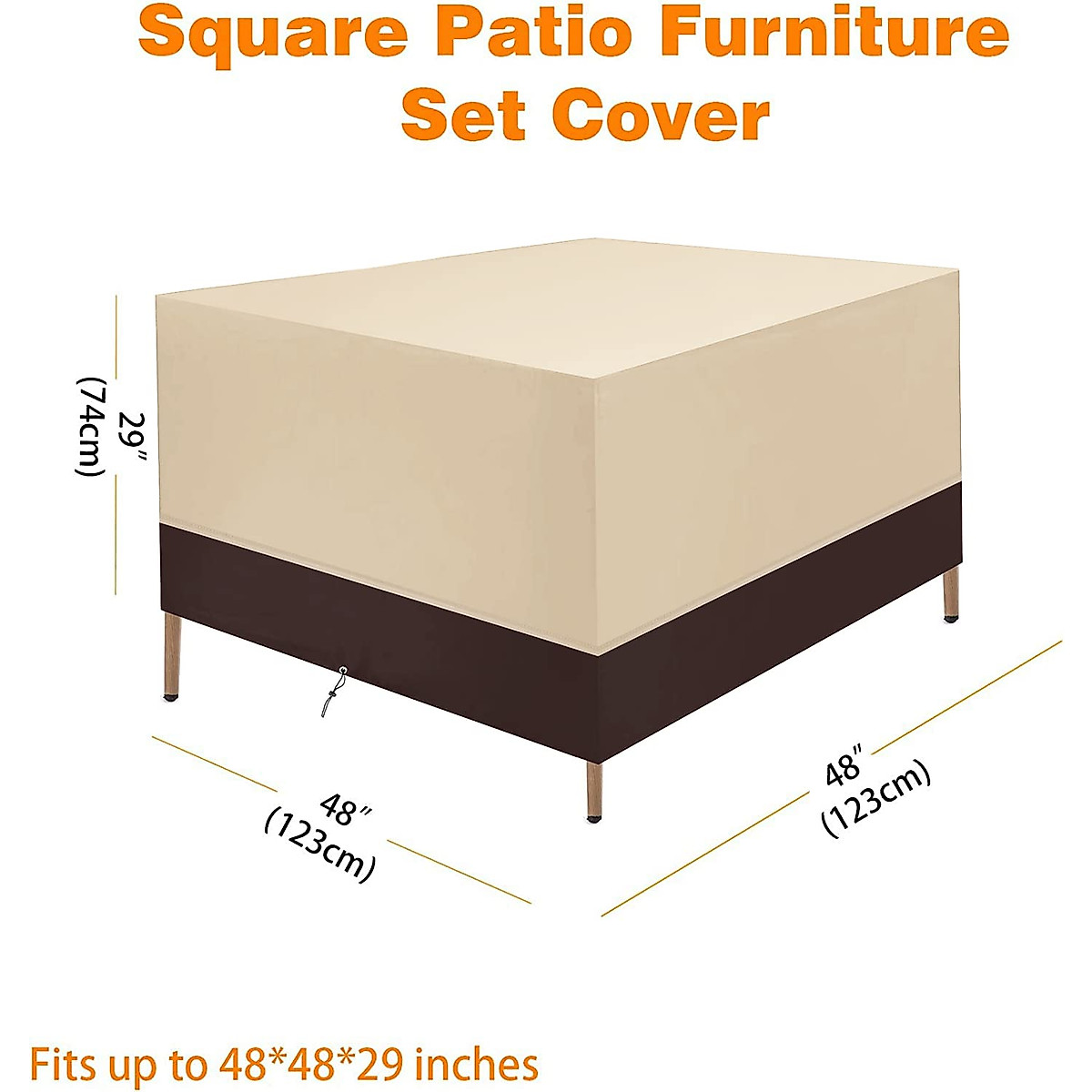 Mancro Square Patio Table Cover, 48 Inch Water-Resistant Outdoor Furniture Covers for Table and Chairs, Windproof & UV-Protection Patio Cover Fire Pit Covers 48L x 48W x 29H, Brown Outdoor Table Cover