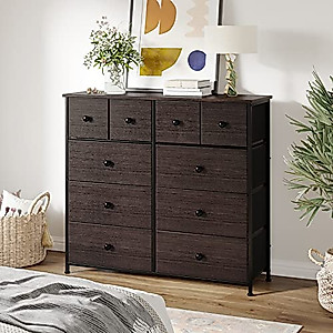 REAHOME 10 Drawer Dresser for Bedroom Faux Leather Chest of Drawers Fabric Dresser with Wooden Top Storage Organizer Unit for Living Room Hallway Entryway Closets (Rustic Brown)