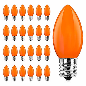 25 Pack C9 Orange Christmas Replacement Bulbs, LED Orange Ceramic Night Lights for Halloween Christmas Outdoor Indoor Patio String Lights, C9/E17 Candelabra Base, 0.6 Watt