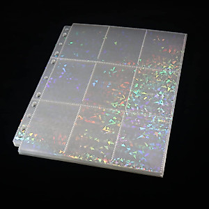 30PCS Holographic Trading Card Sleeve Pages Gemstone Foil Card Sleeves 9 Pockets Fit 3 Ring Binder Pages (Clear foil Card Pages)