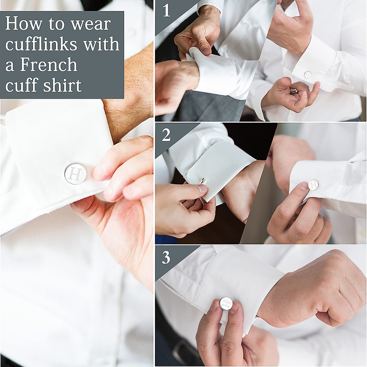 LOYALLOOK Classic Engraved Initial Cufflinks and Tie Clip Bar Set Alphabet Letter Formal Business Wedding Shirts R