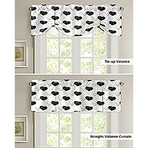 Tie-Up Valance Curtains for Window - Happy Valentine's Day Gold Love Black and White Heart Kitchen Valance - Light Filtering Valance Curtains Short Curtains with Adjustable Tie 42"x12"