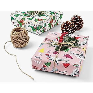 WAPLIGHAL Dinosaur Christmas Wrapping Paper for Boys Girls Kids - Funny Dinosaurs on White Pink Black Designs - Gift Wrap for Birthday, Baby Shower, Holiday - 8 Sheets, Each 20 x 29 Inches, Recycled, Easy to Store