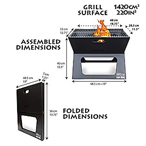 Portable BBQCroc Easy Grill - BBQ Croc NEXT GENERATION OF X GRILLS - Premium Foldable Charcoal Barbecue Extra Large Grilling Surface, with Travel Bag & Grill Lifter