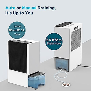 Dr. Prepare Dehumidifier for Home, 101 oz (3L)/24H Dehumidifier with Drain Hose, 2 Working Modes with Timer, Ultra Quiet Dehumidifier, Auto Shut Off, Portable for Bathroom, Basement, RV, Office, Boat